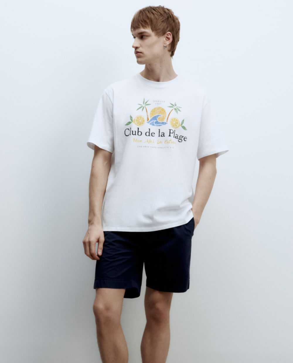 Camiseta Sfera blanca con estampado de playa para hombre - Siman Guatemala
