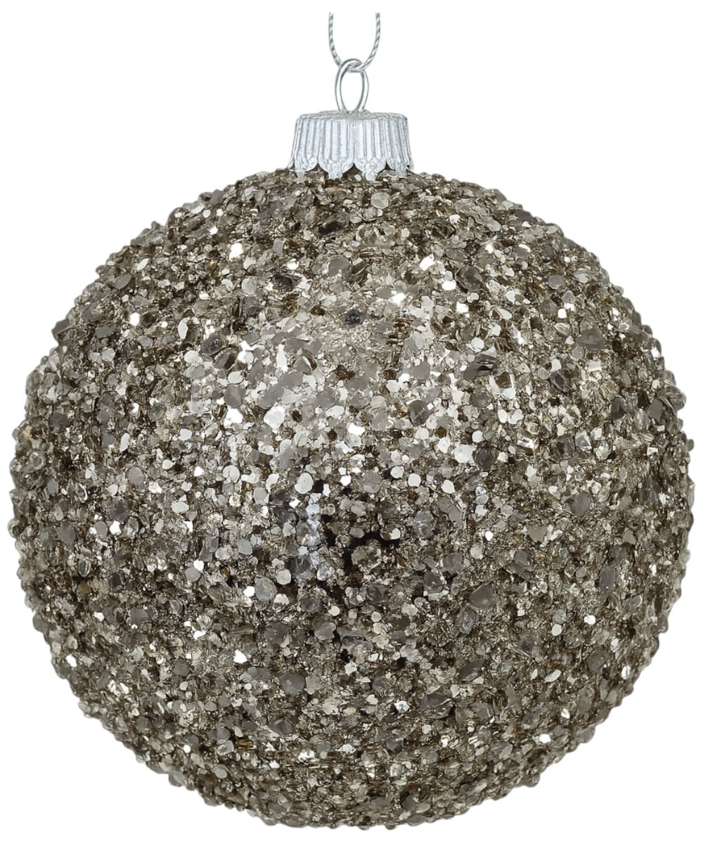 Set de 2 esferas navideñas plateadas con glitter 12 cm - Siman El Salvador