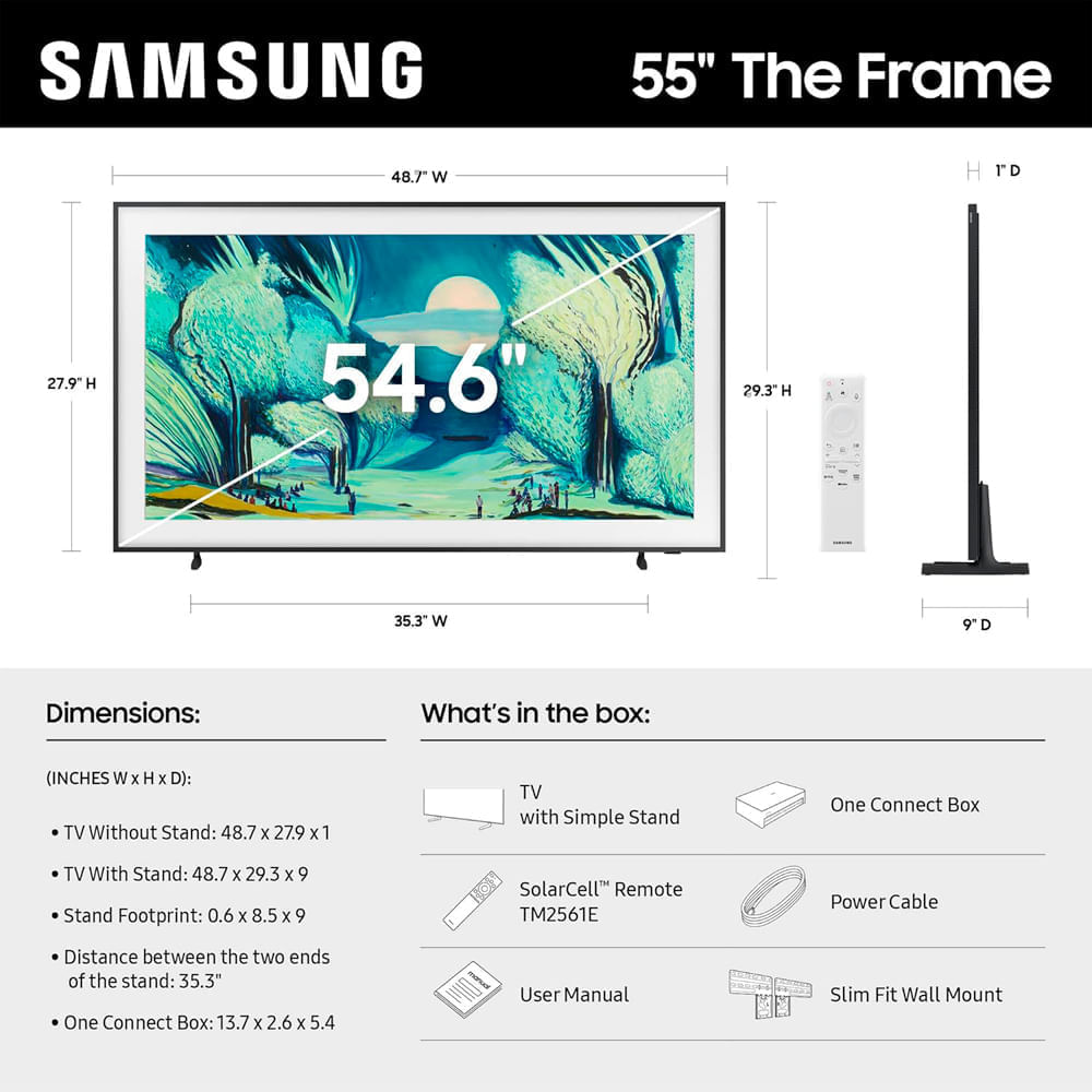 Pantalla Samsung The Frame 55" (139.7 cm) QLED UHD 4K HDR10 ...