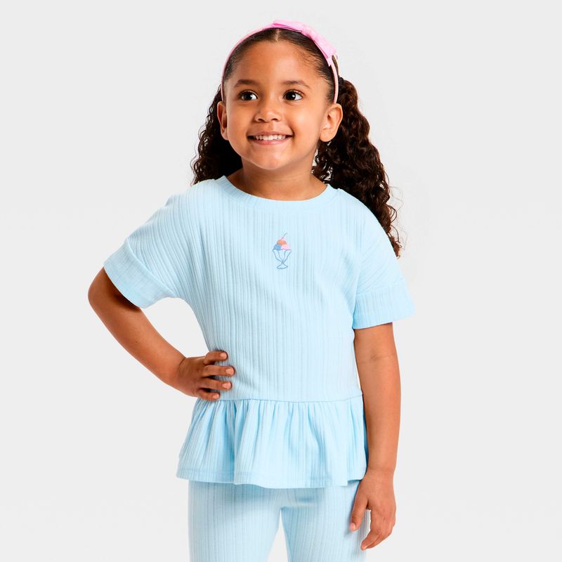 Blusa peplum celeste con bordado para niña - Siman Nicaragua
